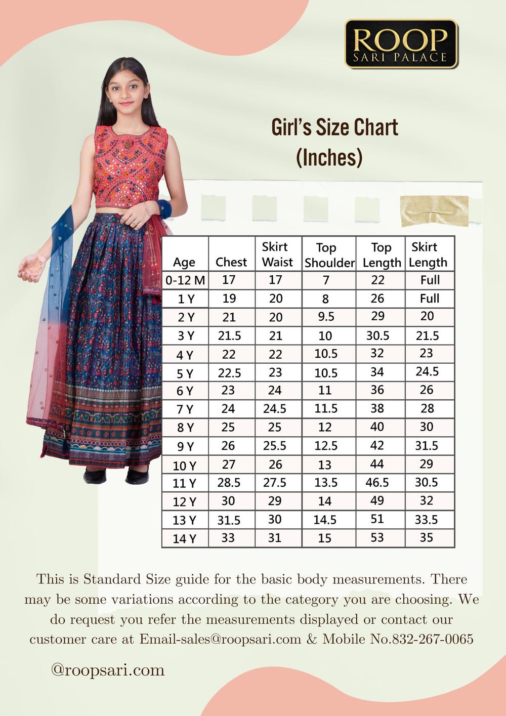 Girls Size Chart | Roop Sari Palace
