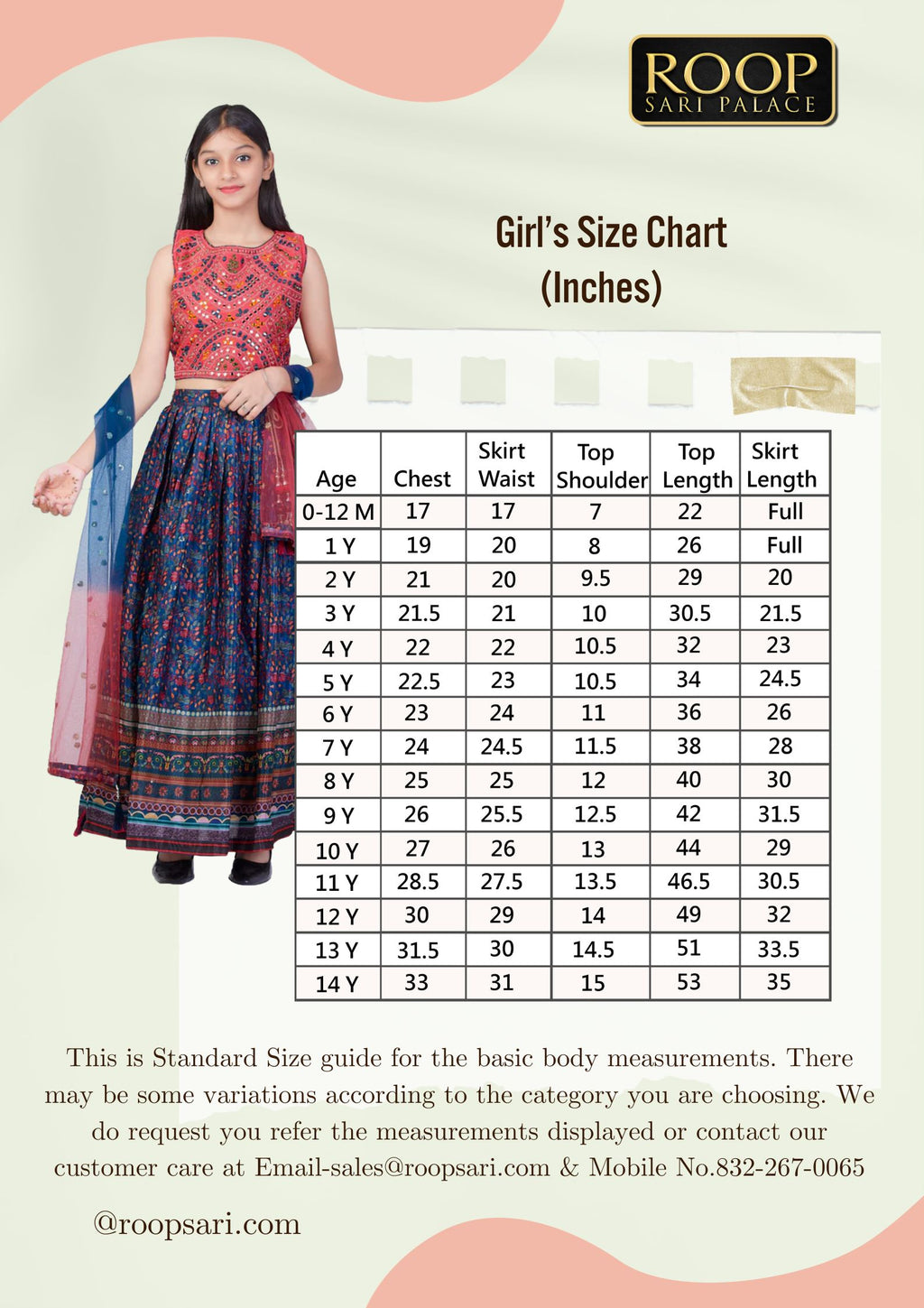 Girls Size Chart | Roop Sari Palace