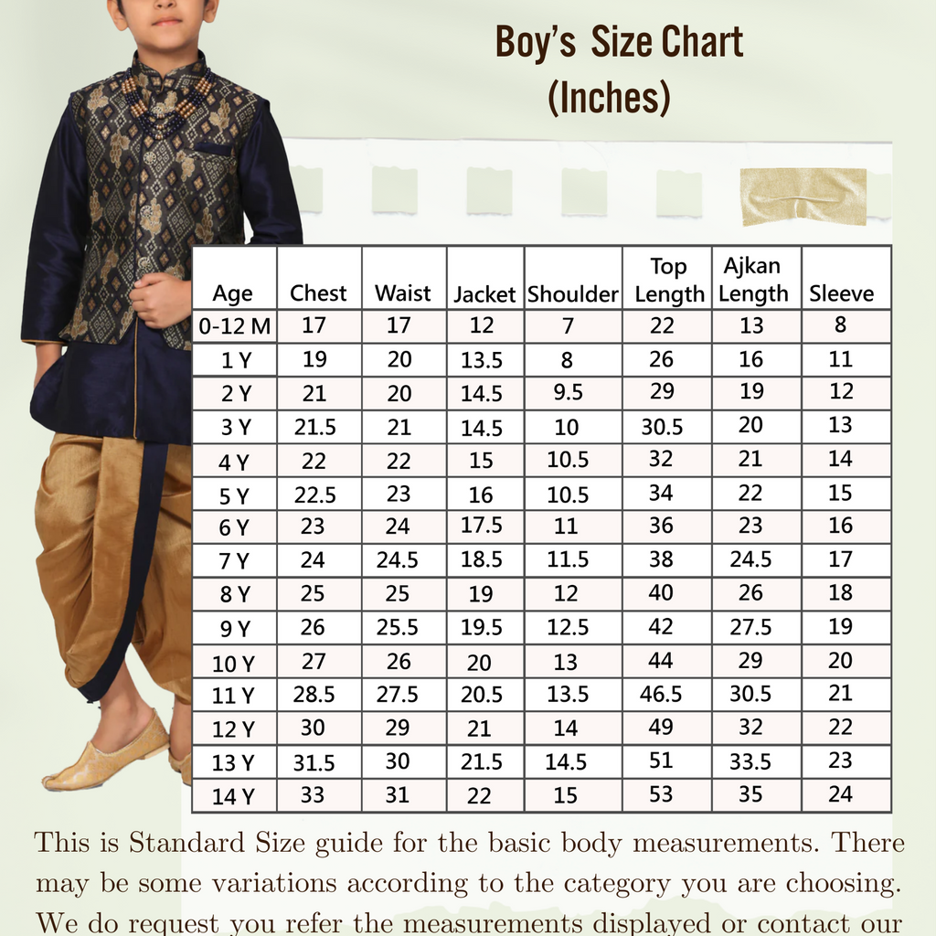 Boys Size Chart | Roop Sari Palace