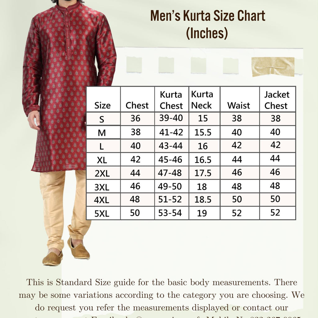 Men's Kurta Size Chart | Roop Sari Palace