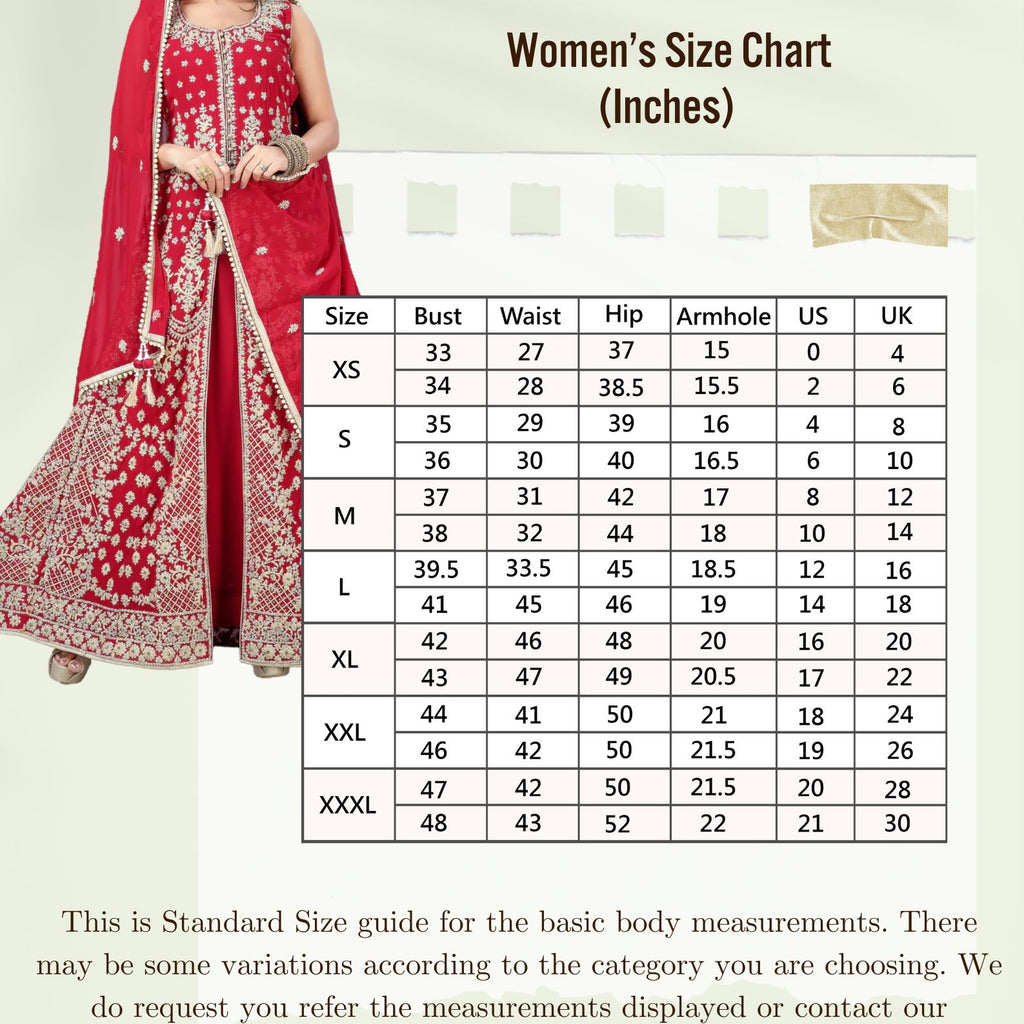 Women Size Chart | Roop Sari Palace