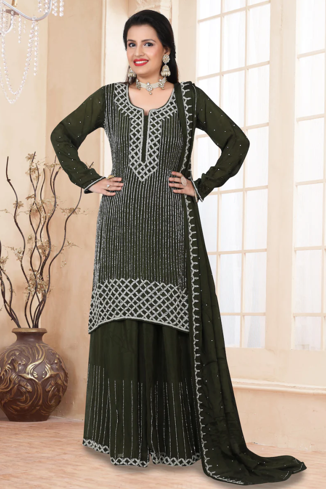 Forest Green Gharara Suit – Roop Sari Palace